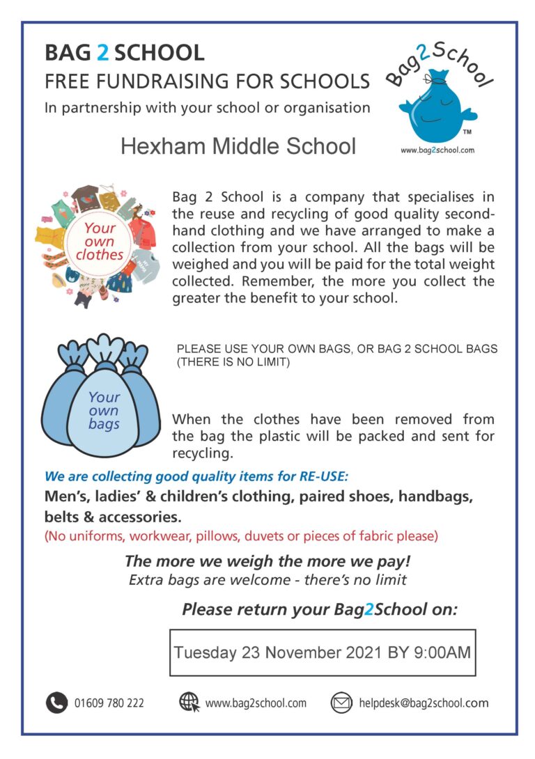 PTA ‘Bag2School’ Collection – Hexham Middle School